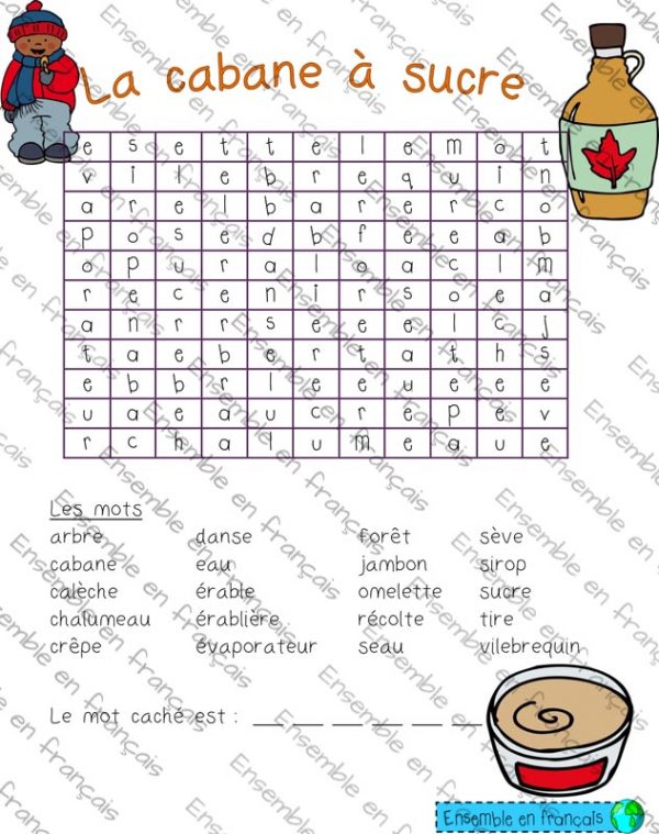 Mots cachés – La cabane à sucre – Ensemble en Français