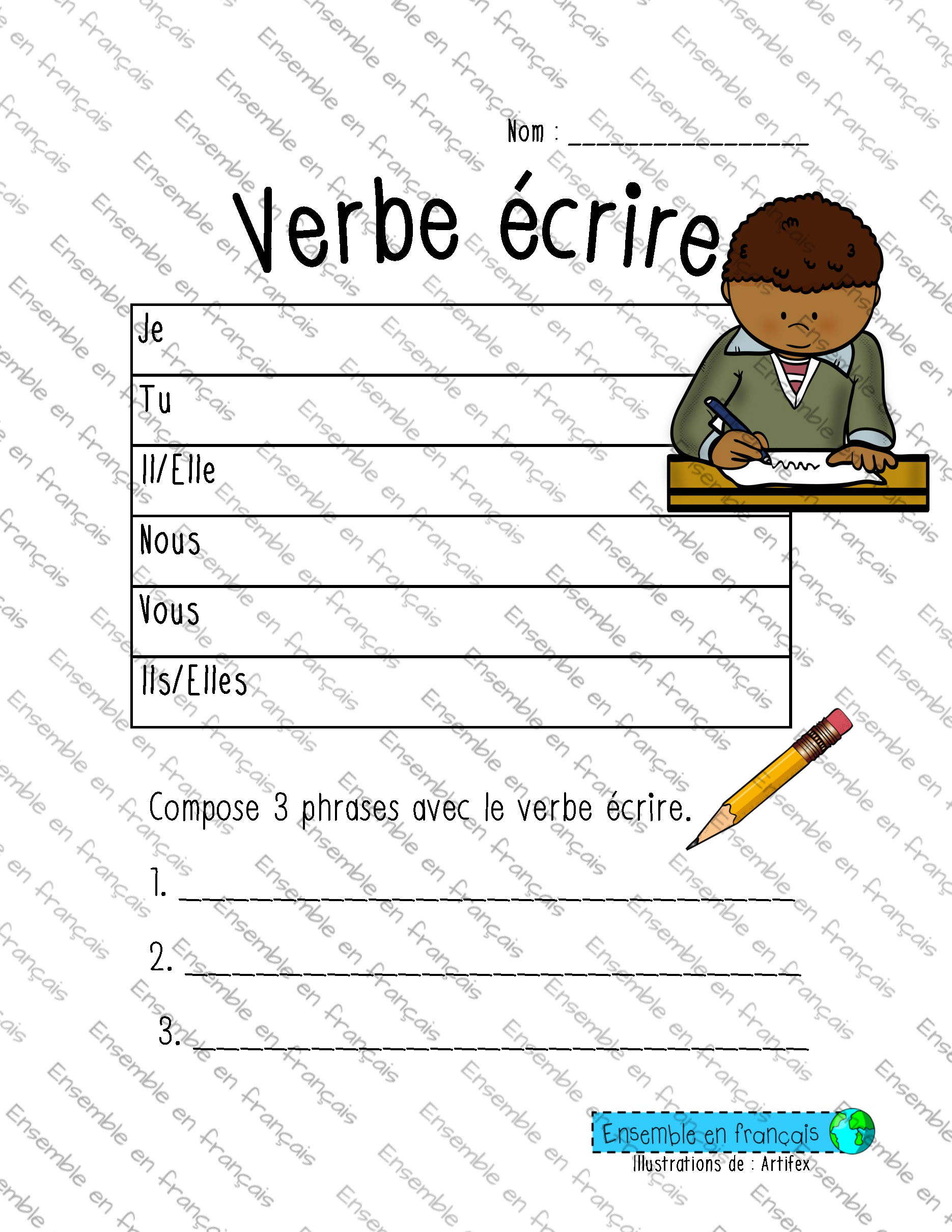 Dictée et verbe – Page 3 – Ensemble en Français