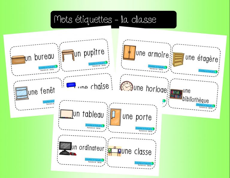Mots étiquettes – matériel scolaire – Ensemble en Français